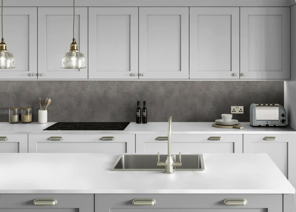 Platinum Tornado Stone Effect Laminate Splashback - Furniture Doors