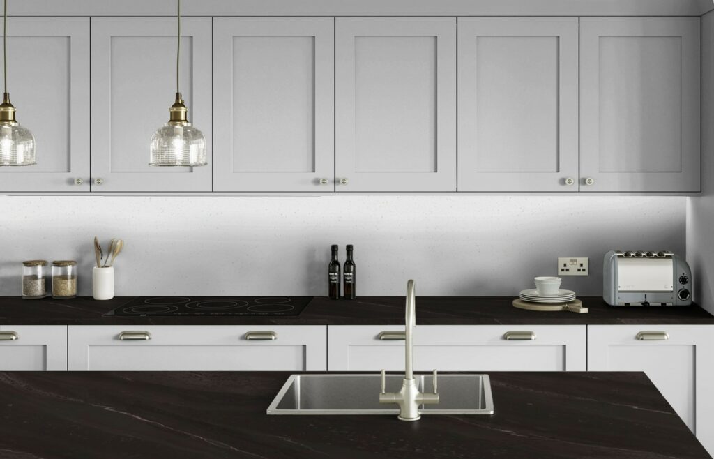 Platinum White Stone Effect Laminate Splashback - Furniture Doors